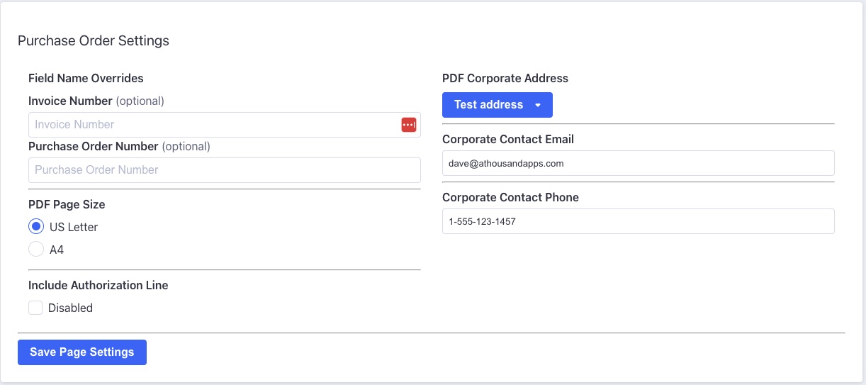 Supplier Purchase Orders App Settings | 1000 Apps